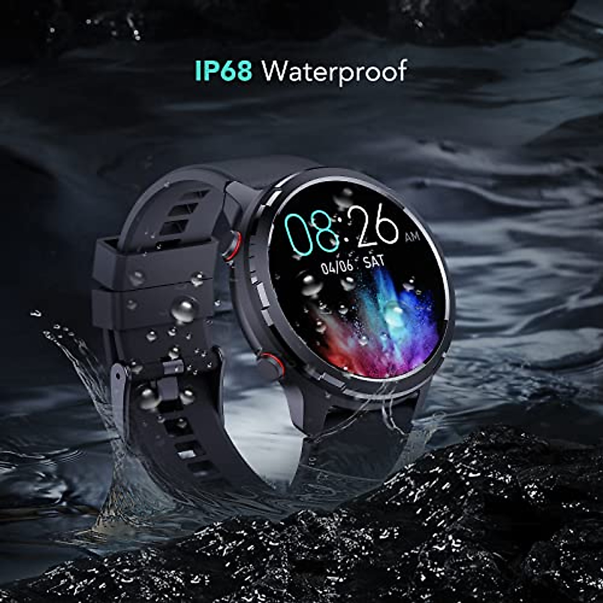 SKG Smart Watch,Rugged Outdoor Watch with GPS, Fitness Tracker with Heart Rate, SpO2, Sleep Monitor, IP68 Waterproof, Multi-Sports, 3-Axis Compass,Blood Oxygen,''1.32''Screen Android iOS,Gift,V9C