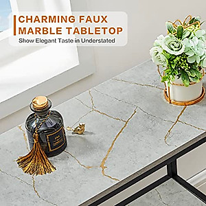 WOHOMO Console Table, 12 Inch Narrow Sofa Table with 3-Tier Storage Shelves, 40 Inch Industrial Entryway Table for Living Room, Corridor, Hallway, Grey Marble