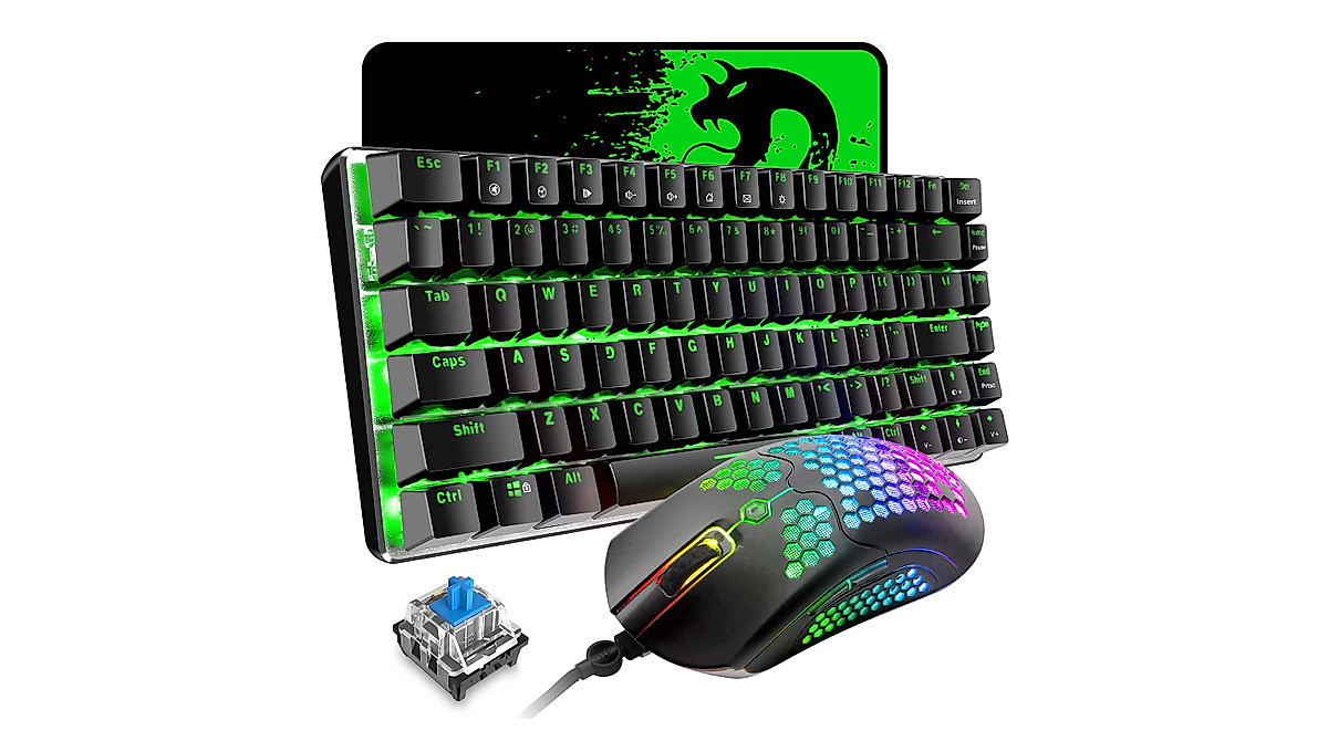 Wired Gaming Keyboard and Mouse,3 in 1 Gaming Set,Green LED Backlit ...