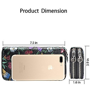 GENTFOX Women's Wallet RFID Blocking Leather Double Zipper Cellphone Wallet Long Purse with Removable Wrist Strap