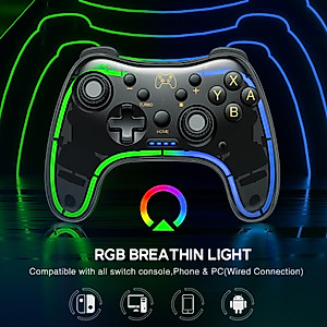 ELISWEEN Switch Controller for Nintendo Switch/OLED/Lite, Replacement for Nintendo Switch Pro Controller Support PC & Android/iOS with Cool RGB LED, Wireless Switch Controller with Turbo,Vibration