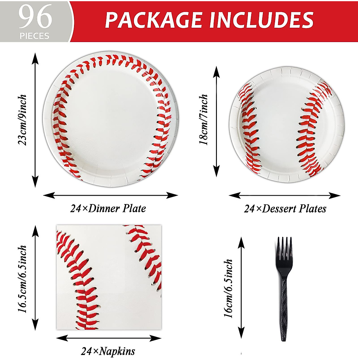 gisgfim 96 Pcs Baseball Party Supplies Bundle Paper Plates Napkins Baseballs Party Birthday Decorations Favors For Girls Serves 24