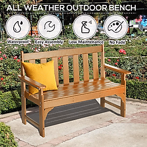 nalone Outdoor Bench, HDPE All Weather Patio Bench Load up to 800 Lbs, 2-Person Garden Bench Rot-Proof Fade Proof for Patio, Porch, and Park (Teak)