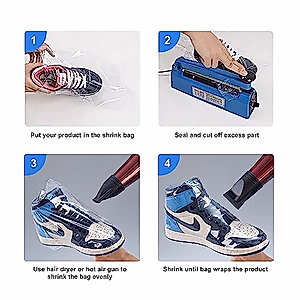 10x13 Inches Heat Shrink Wrap Bags 100 Pieces, Clear PVC Film Plastic, for Books, Shoes, Packaging, Gift, and DIY Projects Mujoiny