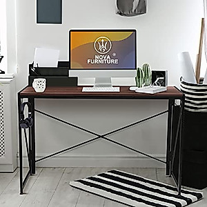 40 Inch Work Desk,Portable Folding Computer Desk,Home Office Desk,Study Writing Table,Gaming Desk Office Desk,Waterproof desk top, Easy Assemble Sturdy Home Office Table with Headphone Hook-BrownBrown