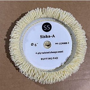 Sisha-A Wool Polishing Pads, 2 Pack 6" Buffing Pads with Hook and Loop Back for Compound, Cutting & Polishing, 100% Natural Wool, Thick and Aggressive