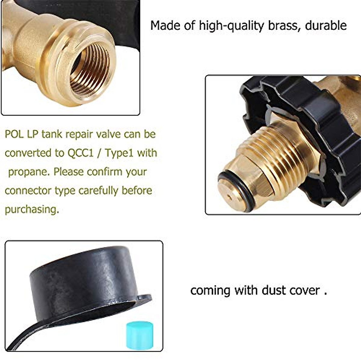LONGADS Propane Tank Adapter Converts POL LP Tank Service Valve to QCC1/Type1 with Propane,Adapter with Propane Tank Gauge Propane Tank Adapter Old to New Connection Type for Propane Tank Equipment