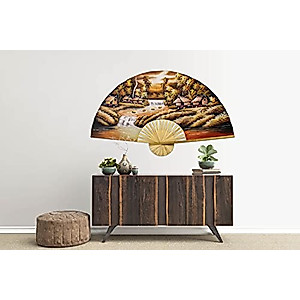 Sunset River Folding Wall Fan Hand-Painted Wall Decor Art (60 inch Wide)