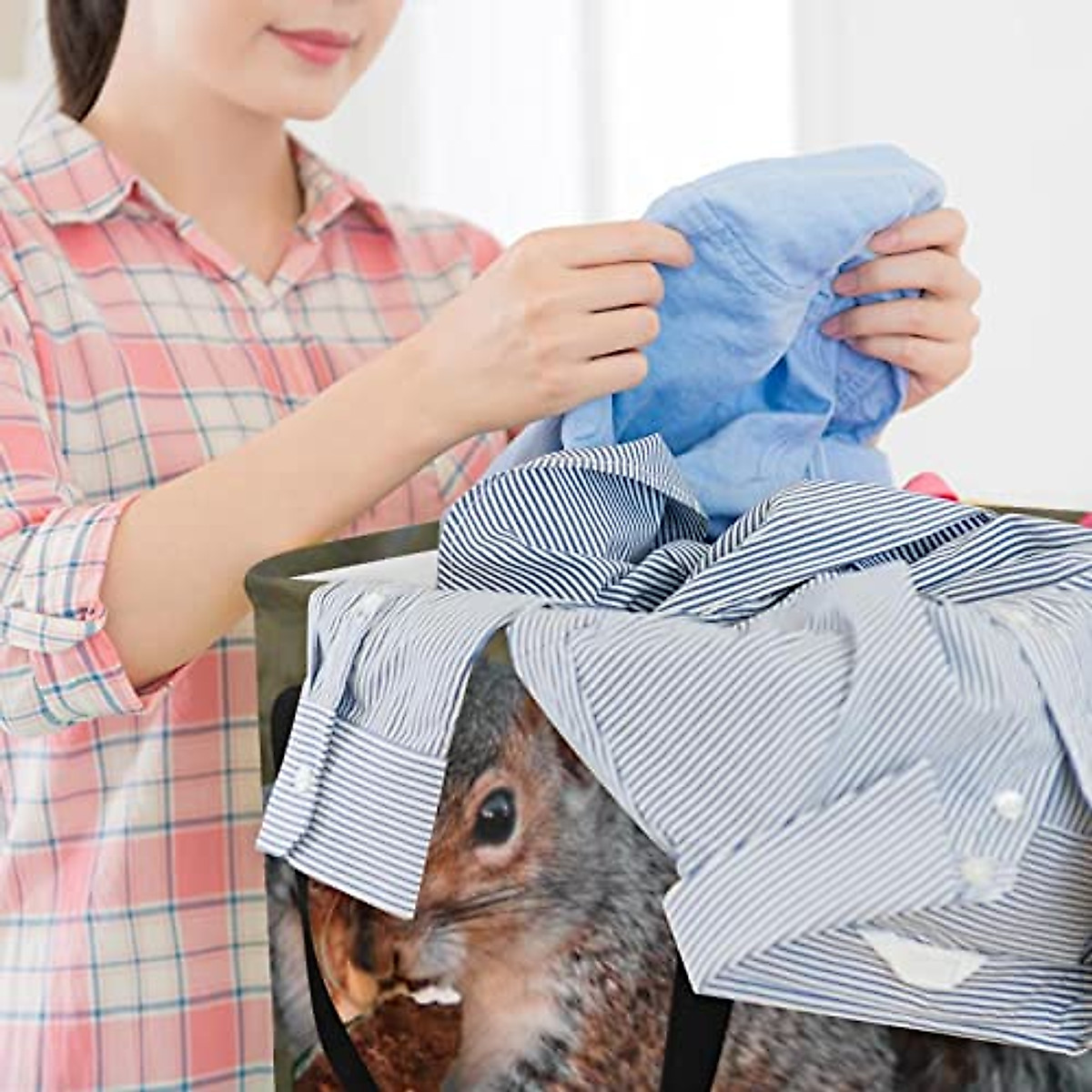 Cute Squirrel Print Collapsible Laundry Hamper, 60L Waterproof Laundry Baskets Washing Bin Clothes Toys Storage for Dorm Bathroom Bedroom