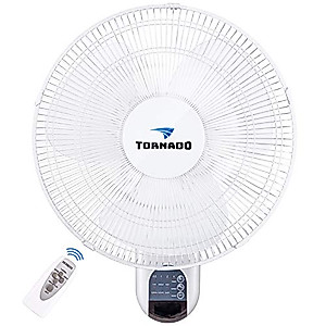 Tornado 16 Inch Oscillating Wall Mount Fan Remote Control Included 3 Speed 2650 CFM 6 FT Cord UL Safety Listed