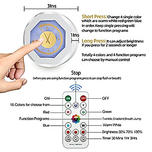 GANA Puck Lights with Remote Control, Under Cabinet Lighting LED Closet Lights - Battery Powered Operated Timer Function Wireless Color Changing Dimmable 16 Colors and 4 Modes Battery Lights (6 Pack)