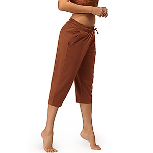 icyzone Capri Sweatpants for Women - French Terry Workout Cropped Joggers Athletic Lounge Pants with Pockets (Copper Brown, M)