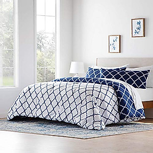 LINENSPA All Season Hypoallergenic Down Alternative Microfiber Comforter, Oversized Queen, Blue/White