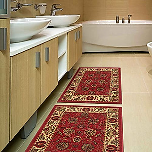 Ottomanson Machine Washable Oriental Design Non-Slip Rubberback 2x3 Traditional Area Rug for Living Room, Bedroom, Kitchen, 2'3" x 3', Red