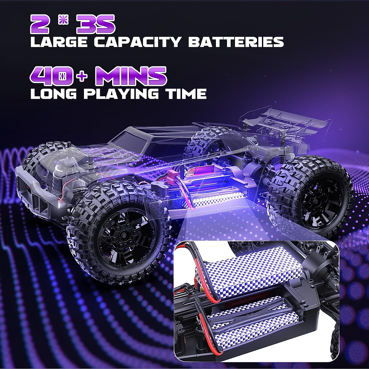 DEERC 200E 1:10 Large 3S Brushless High Speed RC Cars for Adults, 4X4 Fast RC Trucks W/Extra Shell LED Headlight, 60 KM/H, All Terrain Remote Control Car, Offroad Monster Truck for Boys,2 Battery