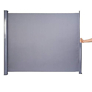 LUCKYERMORE 118”L x 78.7" H Folding Retractable Side Awning Wall, Cut View and Add a Private Space, Waterproof, UV-Resistant Sun Shade Wind Screen Easy-Assembled, Pole Post Mounted, Gray