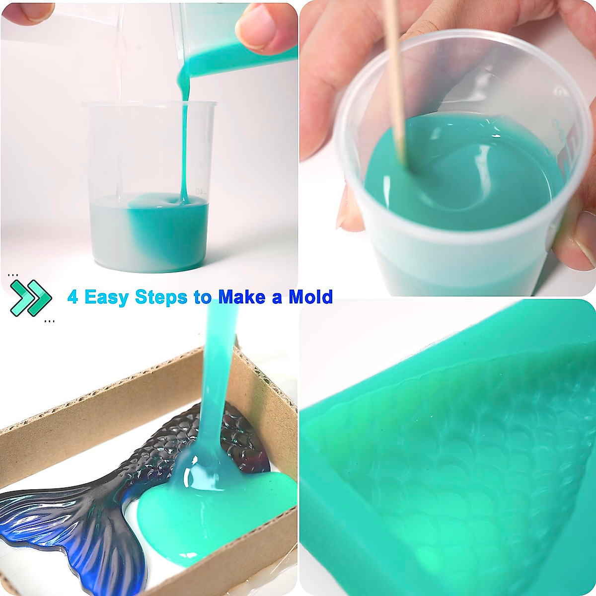 BBDINO Super Elastic Silicone Mold Making Kit, Mold Making Silicone Rubber 70.56 oz, Liquid Silicone Rubber, Ideal for Casting 3D Resins Molds| Silicone Molds| Food Molds 1:1 by Volume, Jade Green