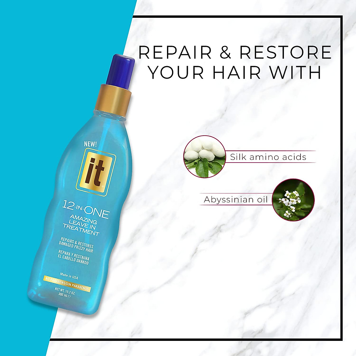 12-in-One Amazing Leave-In Hair Treatment Spray - Infused with Abyssinian Oil to Hydrate Smooth and Nourish Hair - Conditioner Spray Strengthens and Protects Dry & Damaged Hair