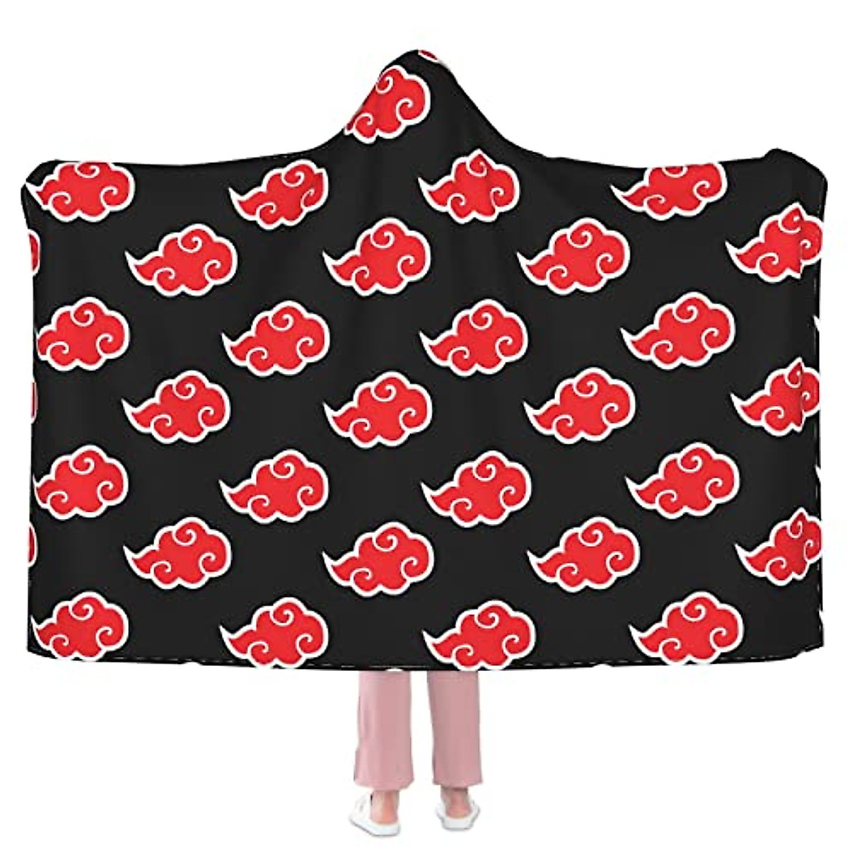 Ultra Soft Hooded Cloak Flannel Fleece Hooded Throw Blanket Akatsuki Pattern Fleece Sherpa Wearable Microfiber Bedding Quilt 80"X60"