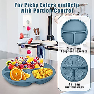 TQONEP 12 Pack Suction Plates for Babies & Toddler,Divided Plate Set,Silicone Suction Cup Plates for Babies with Fork and Spoon，Baby Plates with Suction,Toddler Plate Utensils Set