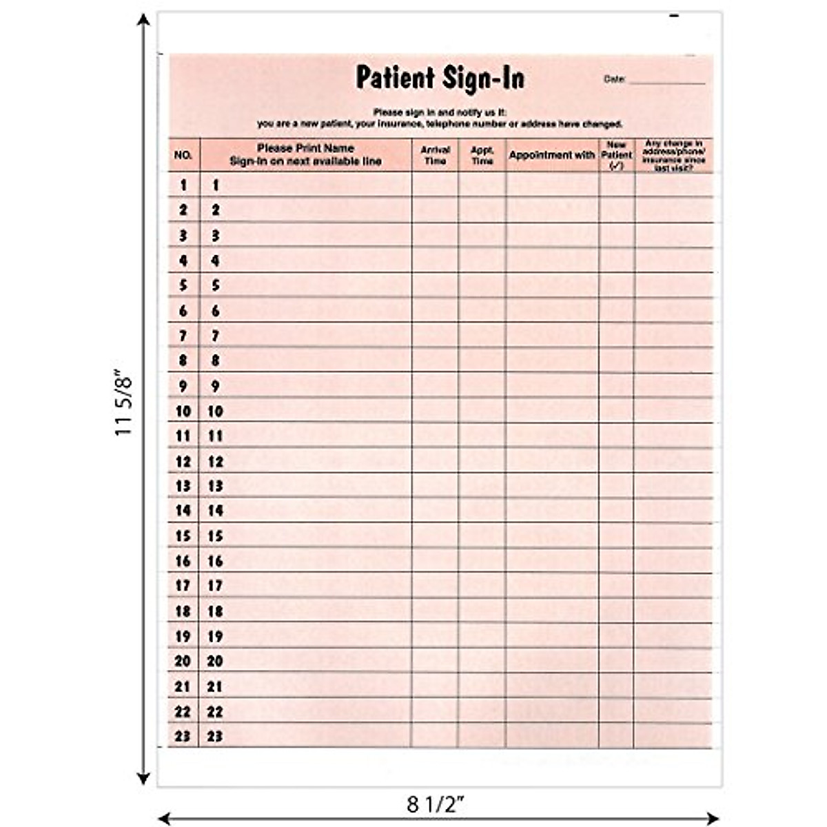 Tabbies Patient Sign-In Label Forms, 8-1/2" x 11" Form, Salmon, 23 Labels/Sheet, 125 Sheets/Pack (TAB14530)
