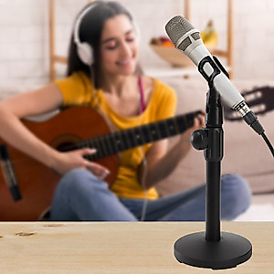 YOUEON 2 Pcs Microphone Stand Desktop, Adjustable Table Mic Stand with Mic Clip and 5/8" Male to 3/8" Female Screw Adapter, Heavy Base for Snowball, Spark & More