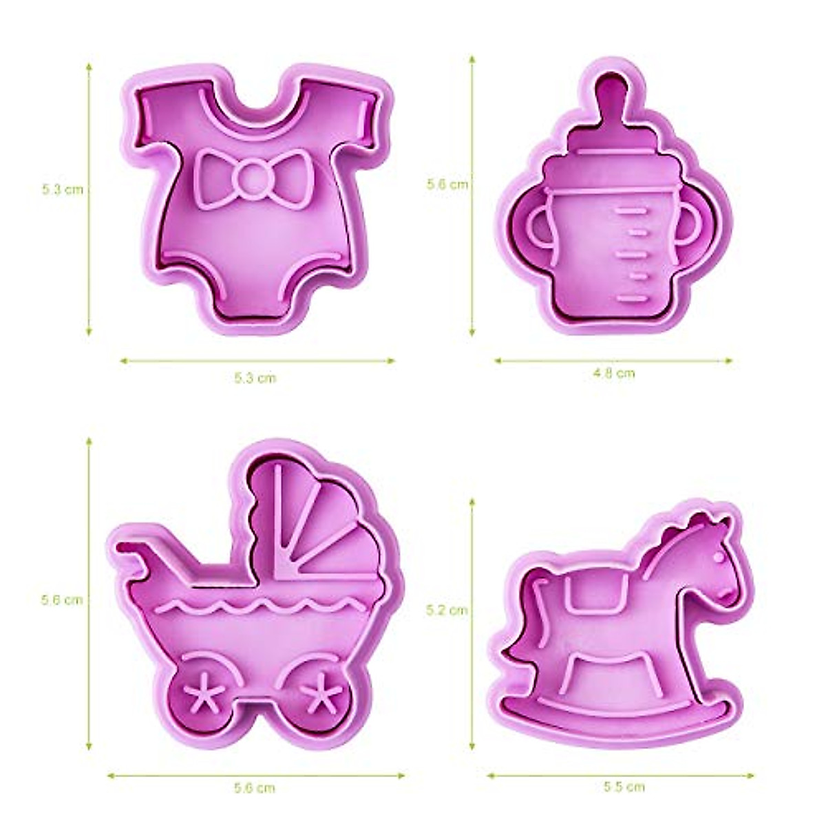 GWHOLE 4 Pack of Baby Cookie Stamper Cutters for New Born Baby Shower Birthday Party