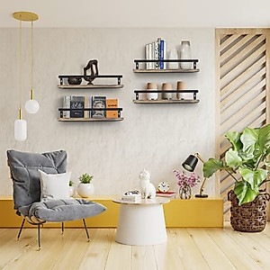 Floating Shelves with Towel Bar, Wall Mounted Storage Shelves Organizer Set of 4, Rustic