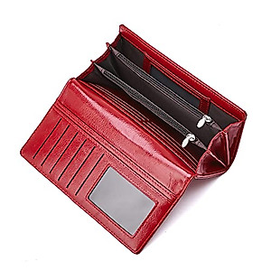 Botimmy Retro Womens Wallet Large Capacity Vegan Leather Wallet for Women Bifold Zipper Wallet with id Window-Red