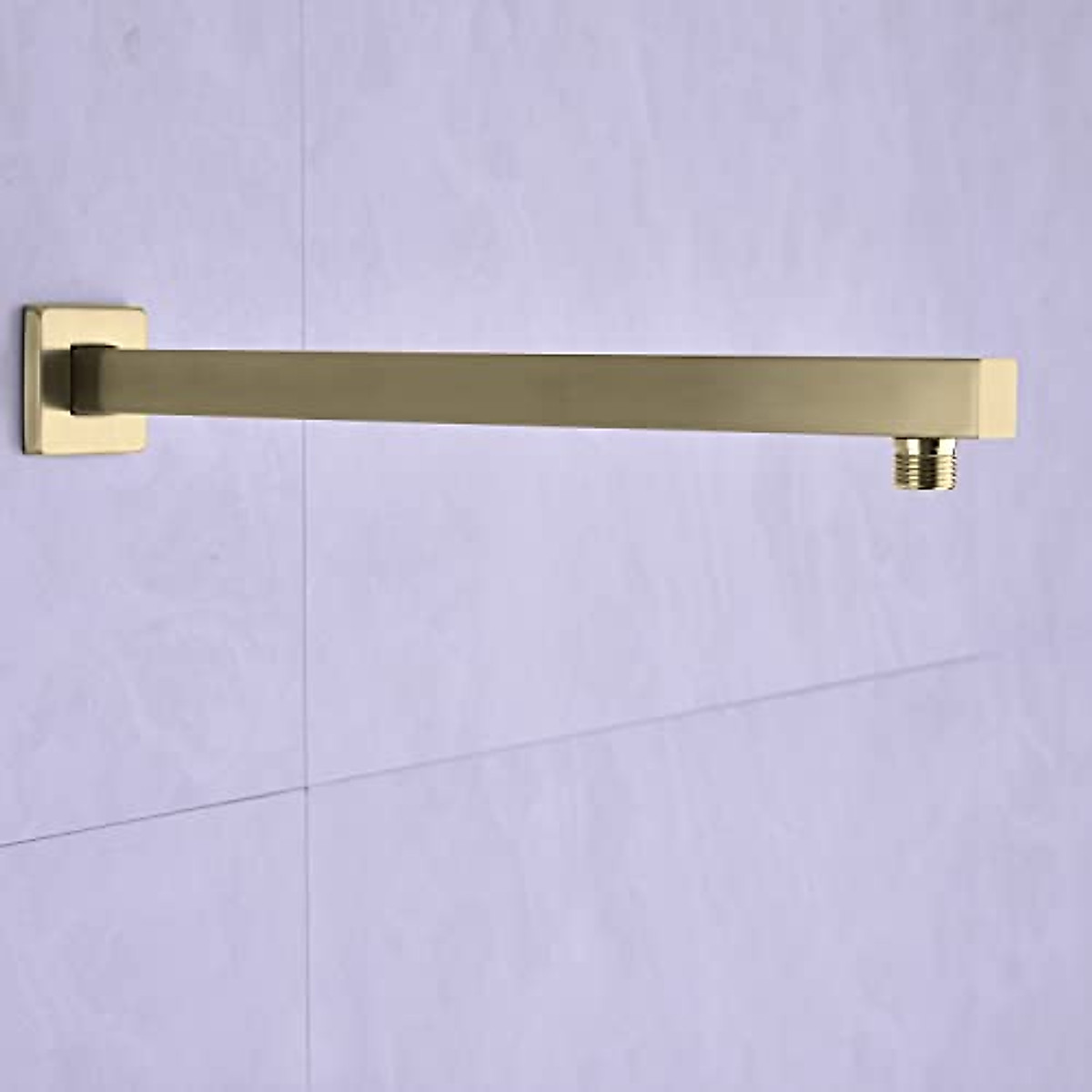Square Shower Arm with Flange in Brushed Brass 16 Inch Wall Mounted Rainfall Shower Head Extension Arm, Stainless Steel, Brushed Gold