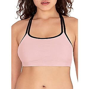 Fruit of the Loom Women's Spaghetti Strap Cotton Sports Bra-All-Day Comfort & Easy Movement, Petite Modern Camo/White/Black Hue/Blushing Rose with Black/Charcoal/Black Hue, 42