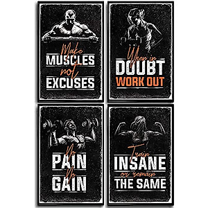 𝐆𝐲𝐦 𝐏𝐨𝐬𝐭𝐞𝐫𝐬 for Home Gym Decor - 4 Set Of 11x17", Motivational Posters for Gym, Workout Posters for Home Gym, Motivational Poster, Fitness Posters, Workout Room Decor, Inspirational Posters, Gym Wall Art