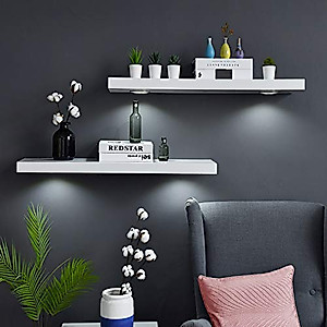 WELLAND White Floating Shelf with Touch-Sensing Battery Powered LED Light,Wall Mounted Display Shelves for Entrance, Living Room, Bedroom, Kitchen and Bathroom (36-INCH, White)