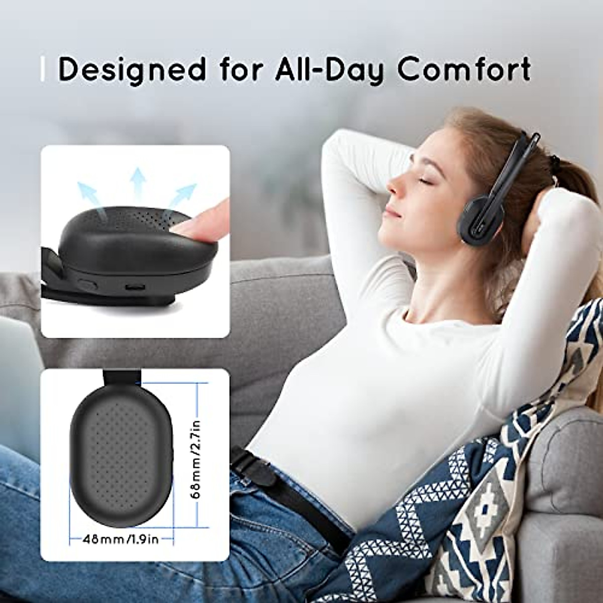 Bluetooth Headset, Wireless Headsets with AI-Powered Environmental Noise Cancelling Microphone(ENC), Fast Charging Base, 45Hrs Bluetooth Headphones with Mute & USB Dongle for PC/Trucker/Work/Phone