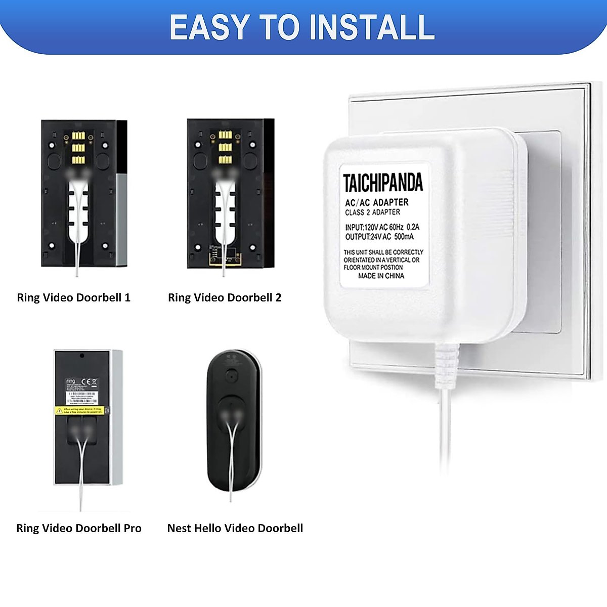 TAICHIPANDA 24 Volt Transformer, C Wire Adapter for Nest Honeywell Ecobee and Sensi Thermosta Doorbell Transformer for Nest Hello Doorbell and Any Doorbells Require 24V Power Supply