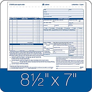 Adams Auto Repair Order Forms, 8.5 x 7.44 Inch, 3-Part, Carbonless, 50-Pack, White and Canary (GT3870)