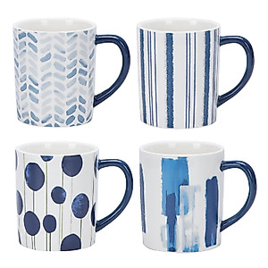 Hoikwo 4 Pack 15oz Ceramic Coffee Mugs, Blue Coffee Cups Sets for Coffee, Beverages, Tea, Microwave-safe and Dishwasher-safe