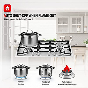 30 Inch Gas Cooktop, GASLAND 4 Italy Sabaf Sealed Burner Gas Stovetop, 30 inch Drop in Gas Range Cooktop,28,300 BTU NG/LPG Convertible,Heavy Duty Cast Iron Grates with Metal Knobs