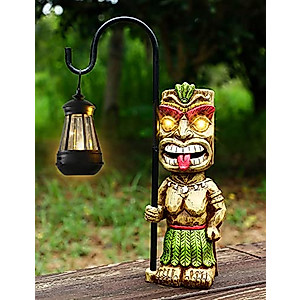 MIBUNG Upgraded Tiki Decor Garden Statue, Large Tiki Figurine with Solar Lantern Lights, Hawaiian Tropical Tiki Man Warrior, Tiki Dude, Tiki Torch, Outdoor Patio Yard Lawn Bar Party Beach Decoration