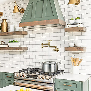 WOWOW Gold Pot Filler Faucet, Wall Mount Copper Folding Faucet 2 Handle with Double Joint Swing Arms, Single Hole Brass Commercial Kitchen Faucet Over Stove