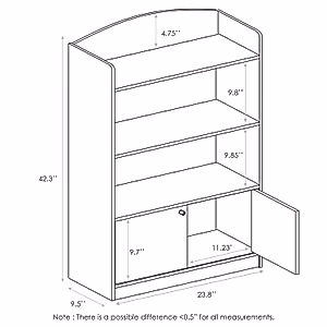 FURINNO 2 shelves Stylish Kidkanac Bookshelf With Storage Cabinet, Pink