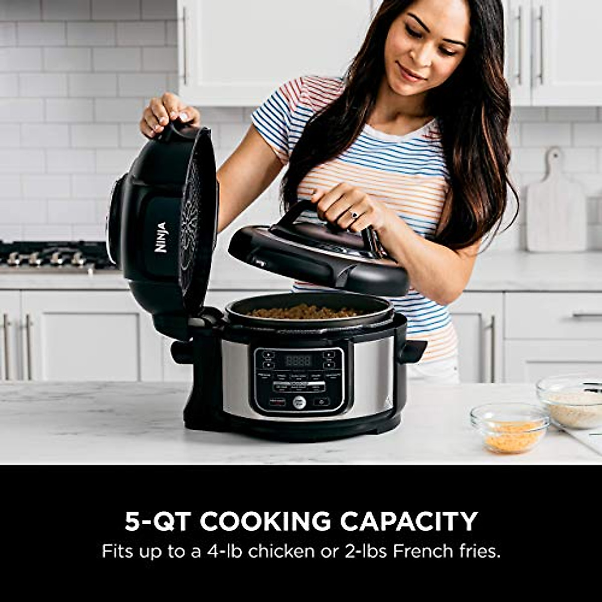 Ninja OS101 Foodi 9-in-1 Pressure Cooker and Air Fryer with Nesting Broil Rack, 5-Quart Capacity, and a Stainless Steel Finish (Renewed)