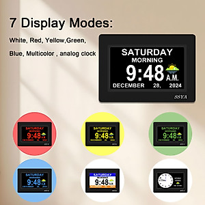 [Newest Version] 7 Inch Day Clock - 12 Alarm Options, Level 5 Auto Dimmable Display,Extra Large Impaired Vision Digital Clock with Non-Abbreviated Day & Month Alarm Clock (7 inch)
