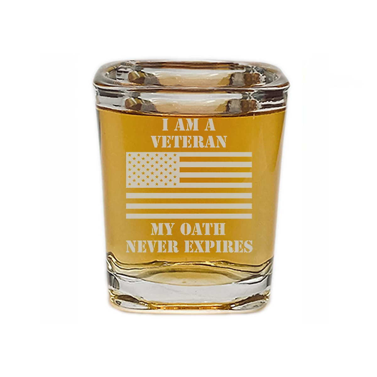 Rogue River Tactical I am a Veteran My Oath Never Expires Square Shot Glass Gift For Military Vet