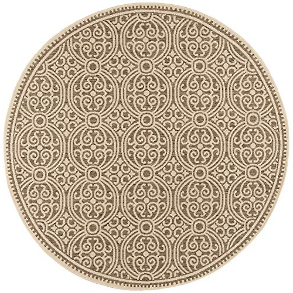 SAFAVIEH Beach House Collection 4' Round Cream/Beige BHS134C Geometric Indoor/ Outdoor Non-Shedding Easy Patio Backyard Porch Deck Mudroom Area Rug