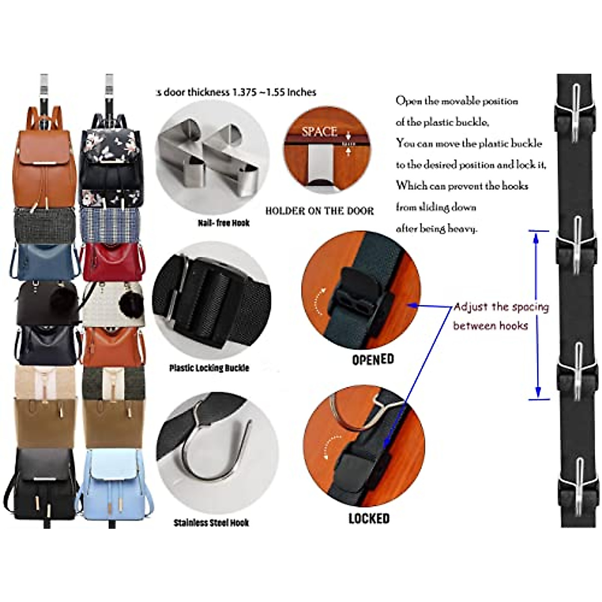 IZUS Bag-Organizer-Rack-Holder Purse Hanger for Door - 20 Hooks for Handbags for Closet and Door 2Pcs (Rack for Handbags/2 pcs Hold 20 Bags)