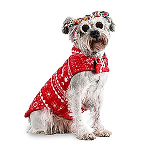 Mogoko Christmas Reversible Dog Sweater Safety Reflective Cat Cold Weather Coats Pet Jacket with Harness/Leash Hole for Puppy Small Dog Cat Red