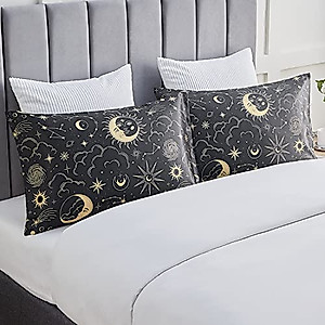 EXQ Home Satin Pillowcase for Hair and Skin Queen - Black Printed Silk Pillowcase 2 Pack 20x30 inches - Satin Pillow Cases Set of 2 with Envelope Closure, Valentines Day Gifts for Women Men