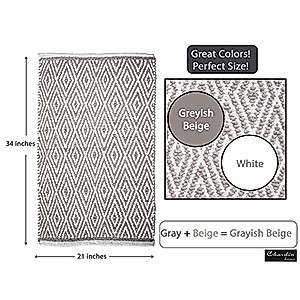 Chardin home 100% Cotton Diamond Rug Fully Reversible - Mat Size 21''x34'', Machine Washable, Greyish Beige & White