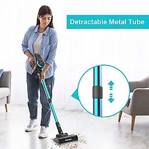 DEVOAC N300 Cordless Vacuum Cleaner, 6 in 1 Ultra-Lightweight Stick Vacuum, 2200mAh Battery Up to 40mins Runtime, Powerful Handheld Vacuum for Hard Floor Carpet Pet Hair Home, Green